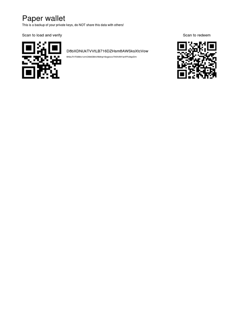Paper Wallet: Scan To Load and Verify Scan To Redeem | PDF