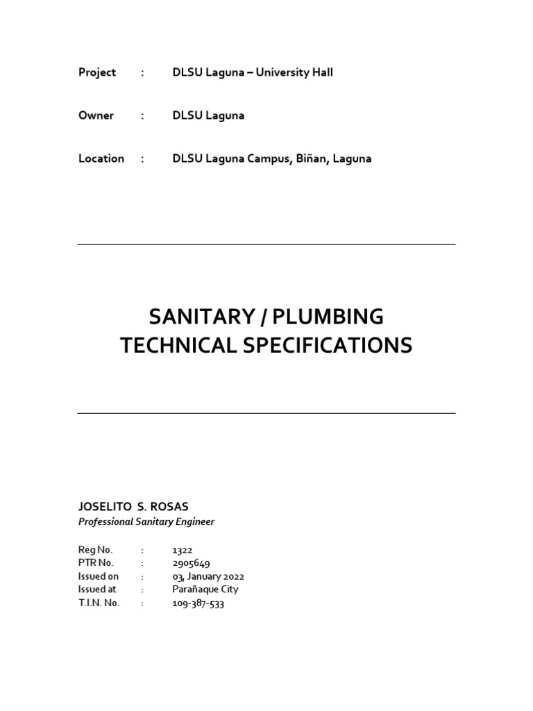 DLSUL UH - Specs - Plumbing - Sanitary | PDF | Plumbing | Pipe (Fluid Conveyance)