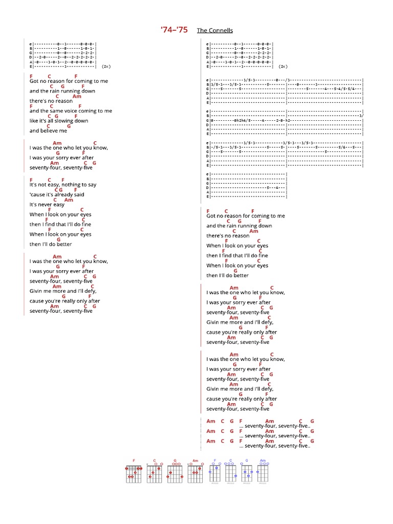 74 75 The Connells Chords For Guitar Ukulele Pdf Guitar