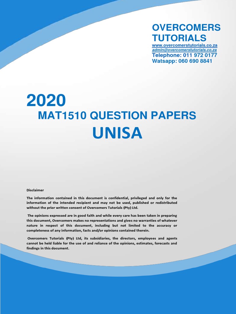 Mat1510 Question Papers | PDF
