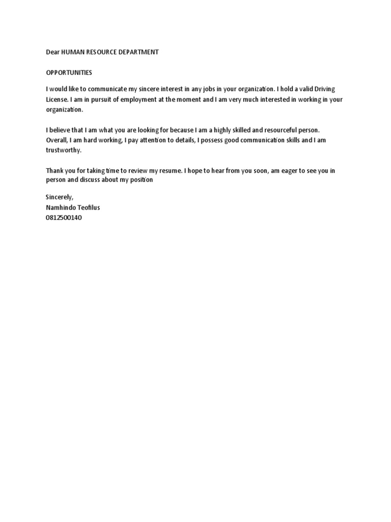 Dear Human Resource Department | PDF