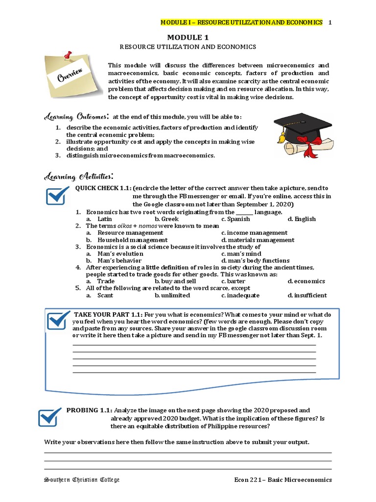 Module 1 Econ 221 Basic Microeconomics Pdf Economics