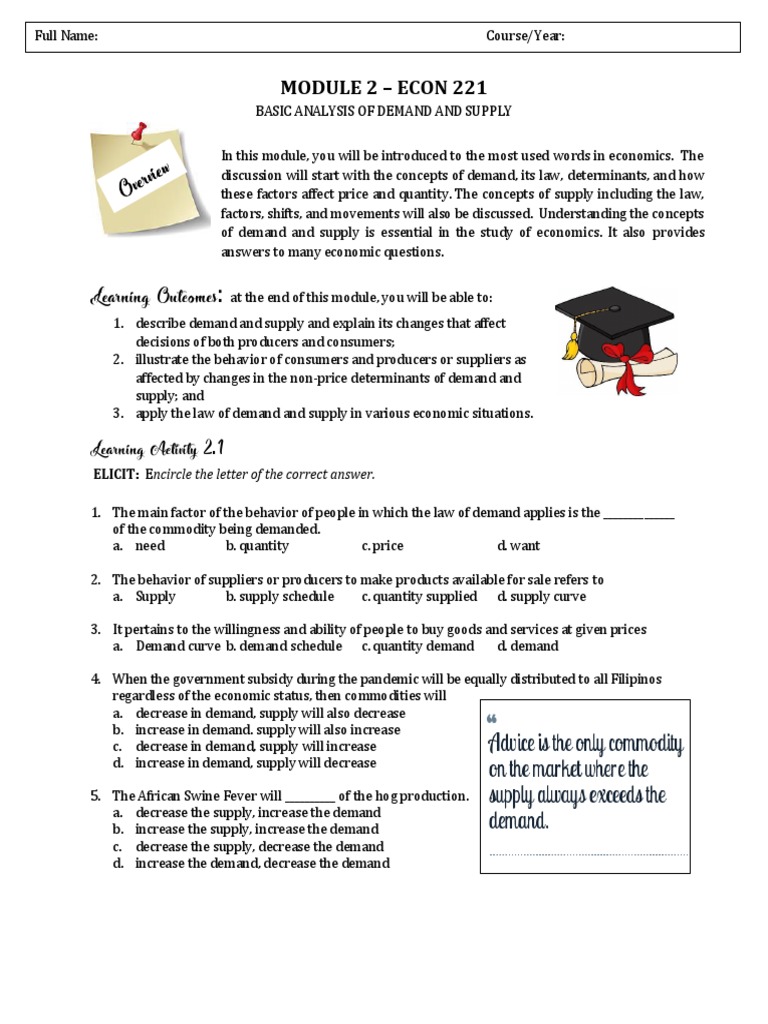 Module 2 - Econ 221 - Basic Microeconomics | PDF | Supply And Demand ...