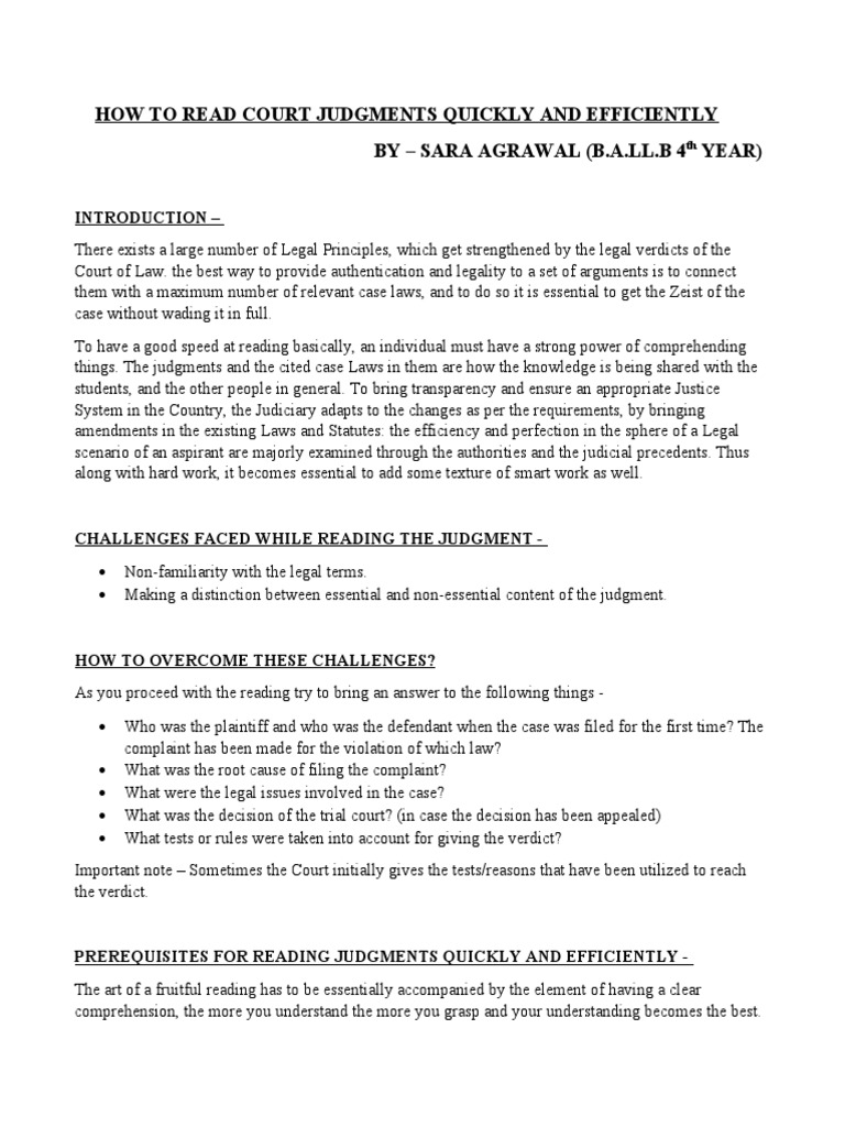 How To Read Court Judgments Quickly and Efficiently | PDF | Judgment ...
