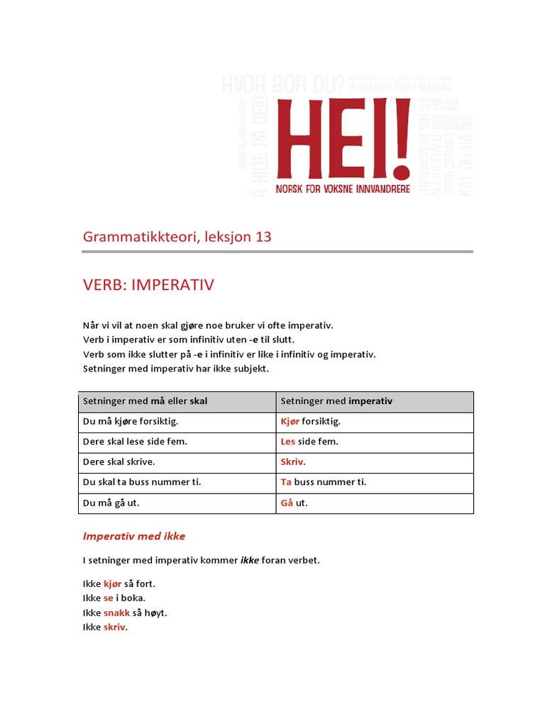 Grammatikkteori Leksjon 13 Imperativ | PDF