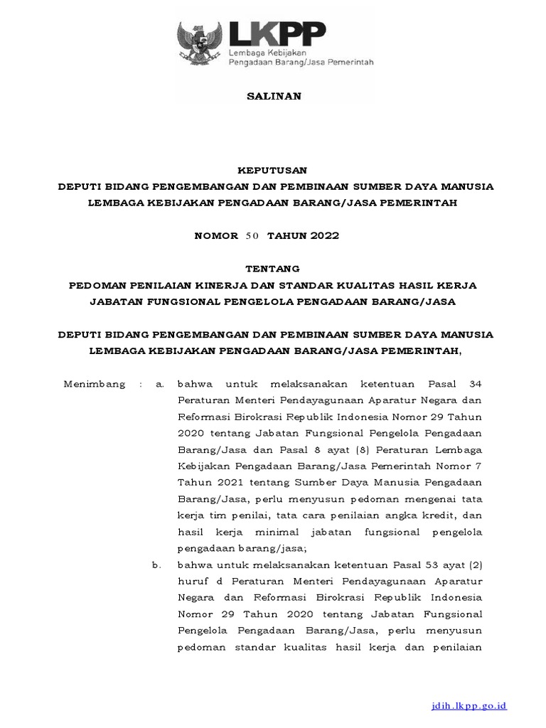 Keputusan Deputi III Nomor 50 Tahun 2022 - 2208 - 1 | PDF