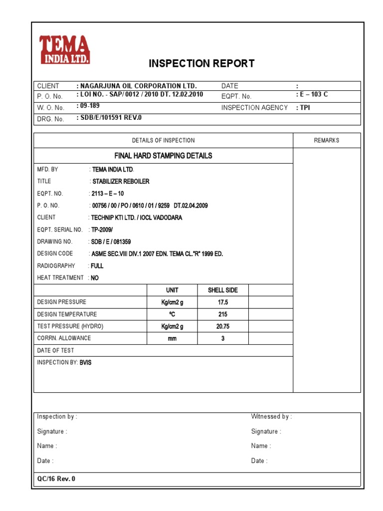 QC-16 REV. 0 - Final Hard Stamping Details | PDF