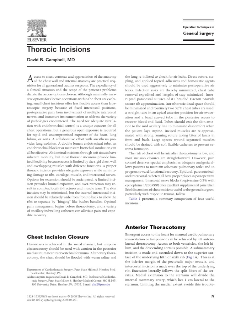 Thoracic Incisions | PDF | Thorax | Lung