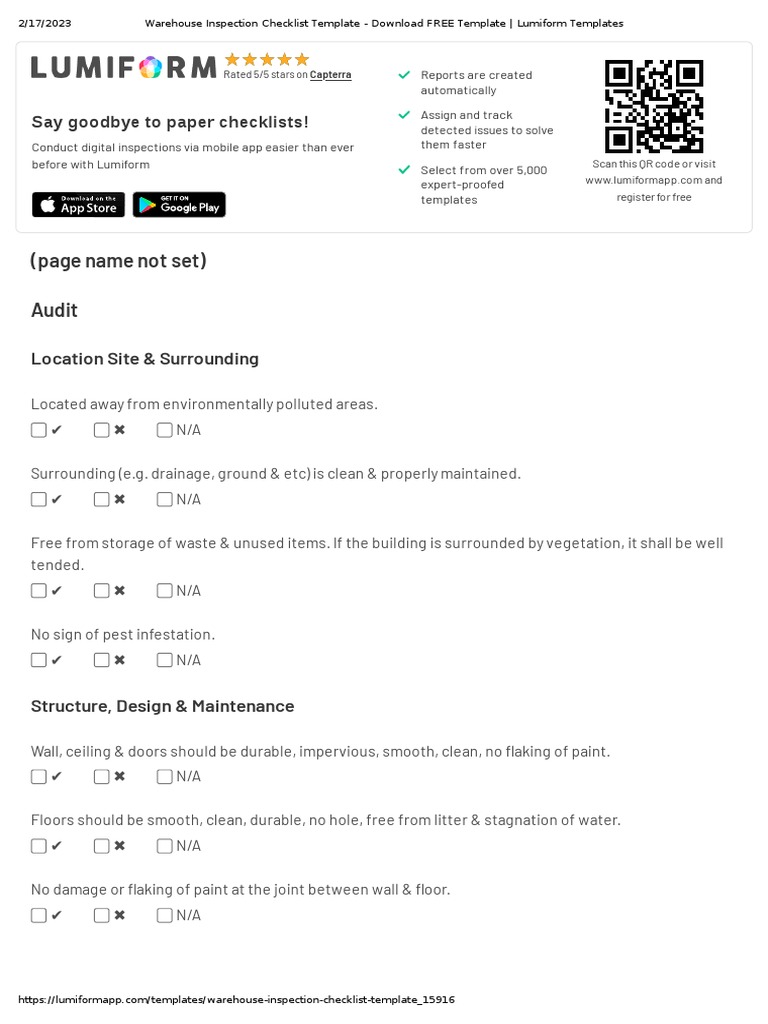 Warehouse Inspection Checklist Template | PDF | Warehouse | Food Storage