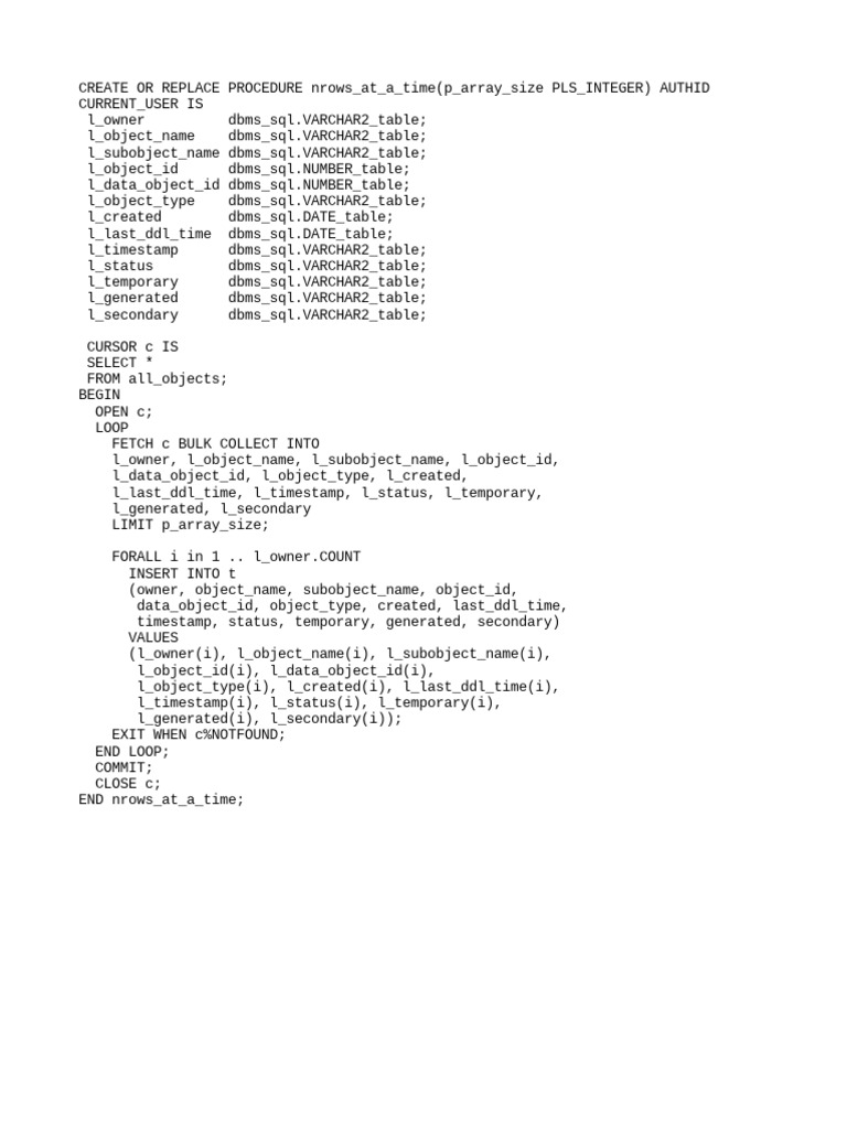 PL/SQL Bulk Data Insertion Guide | PDF | Computers