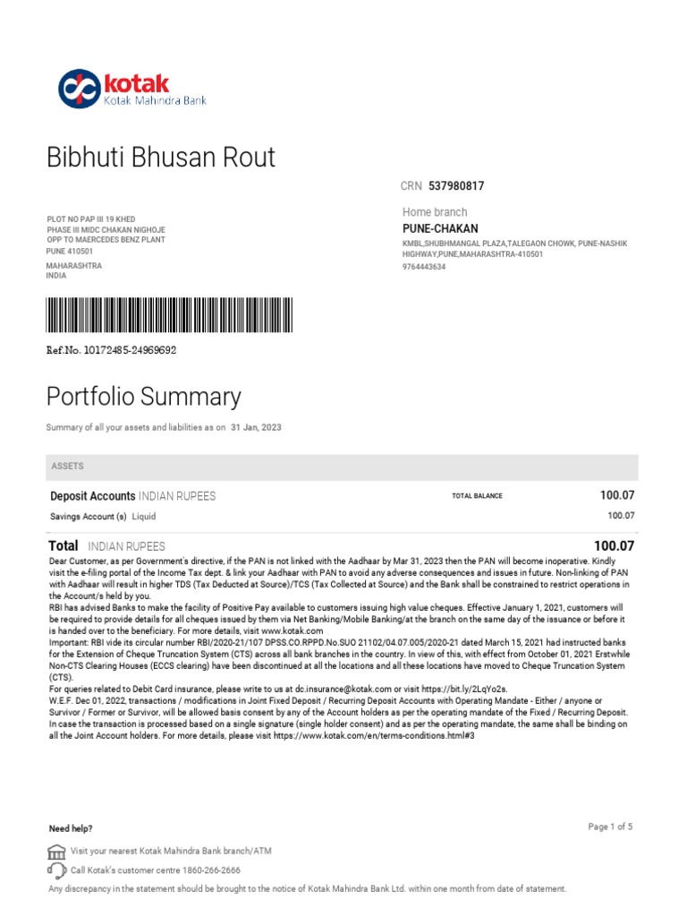 January 2023 Kotak Bank Statement | PDF | Banks | Payments