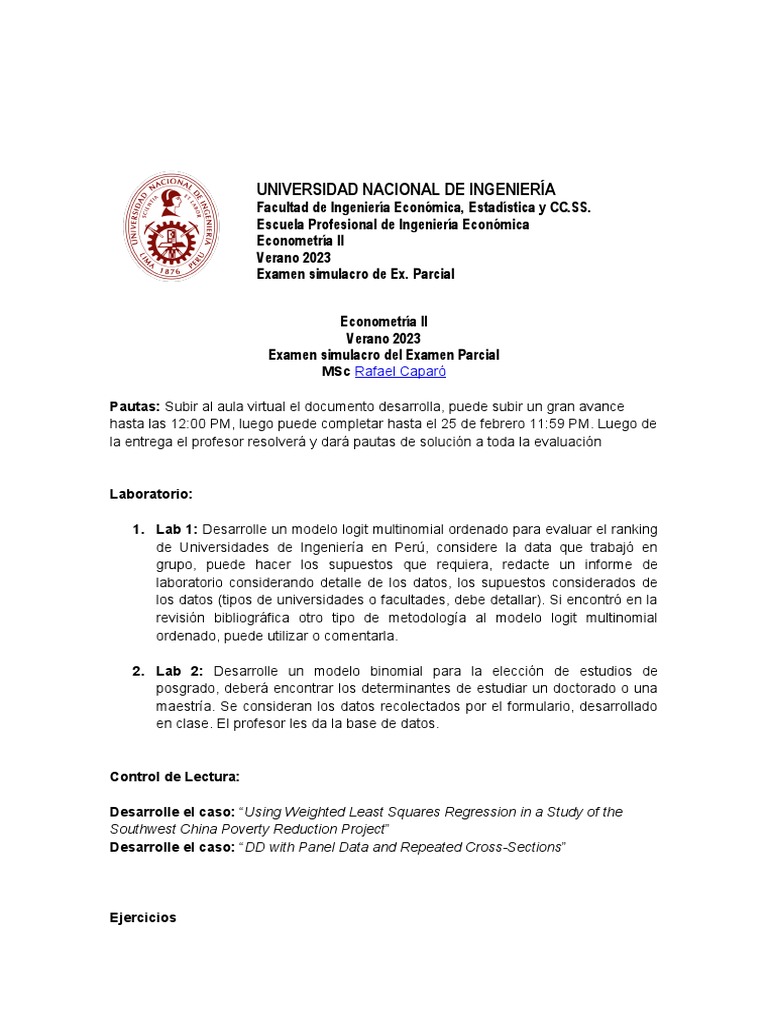 Examen Simulacro de Ex. Parcial - Econometría II | PDF