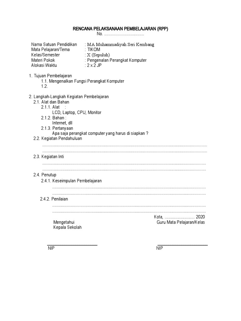 RPP TIKOM Kelas X: Perangkat Komputer | PDF | Karier & Perkembangan | Bisnis