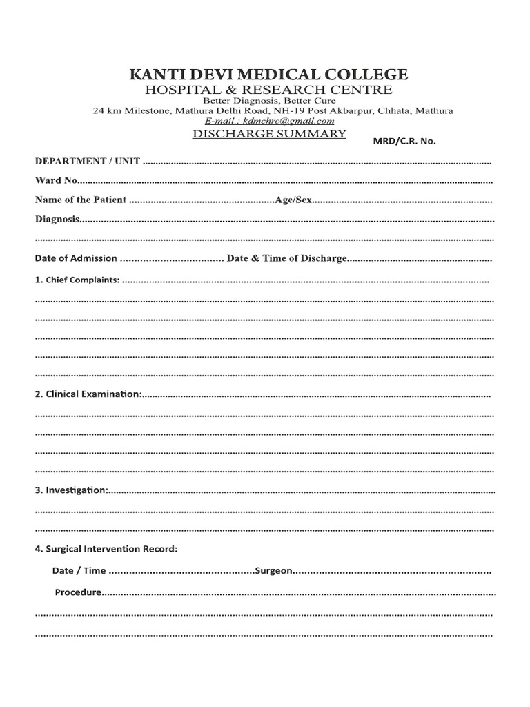 KD Medical Discharge Summary | PDF