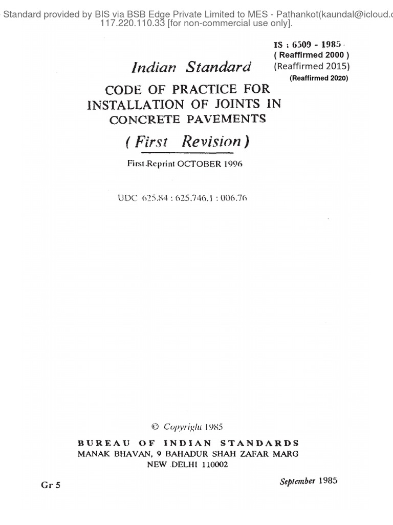 Is 6509-1985 Joints in Buildings | PDF