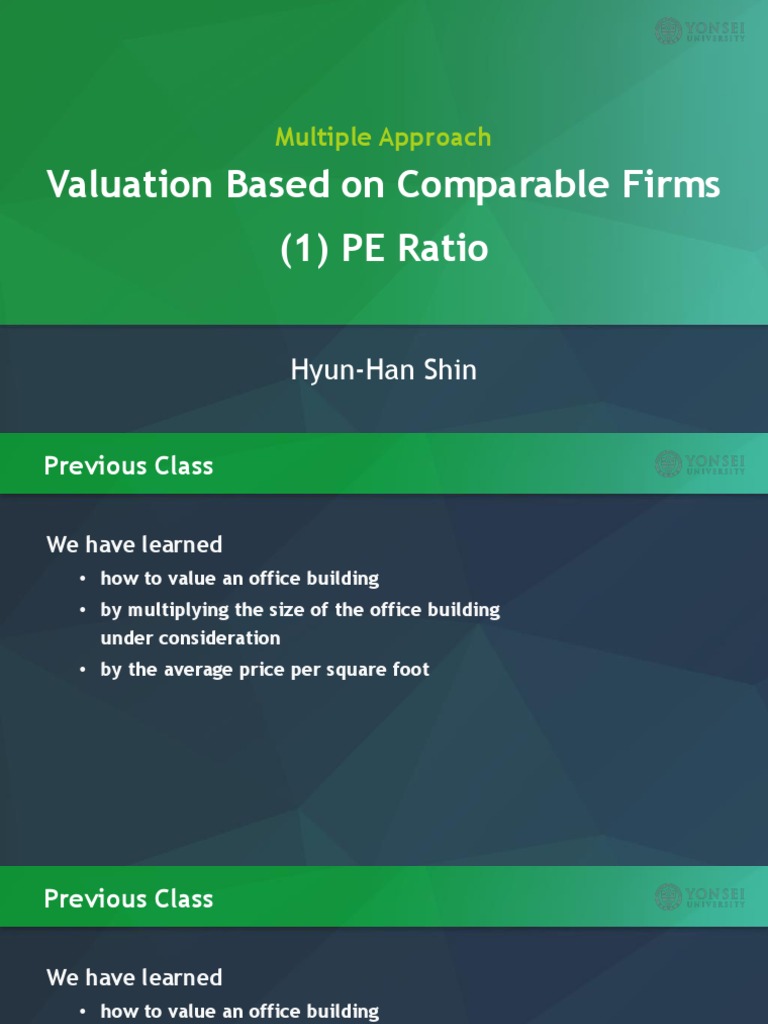 05 1-2-Slide Course 5.2 Multiple Approach - Valuation Based On Comparable Firms 1 PE Ratio | PDF ...