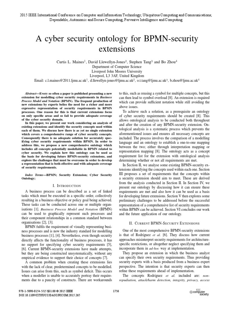 A Cyber Security Ontology For BPMN-security Extensions | PDF | Concept ...