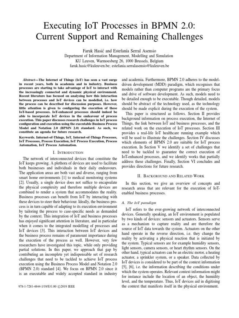 Executing IoT Processes in BPMN 2.0: Current Support and Remaining Challenges | PDF | Internet ...