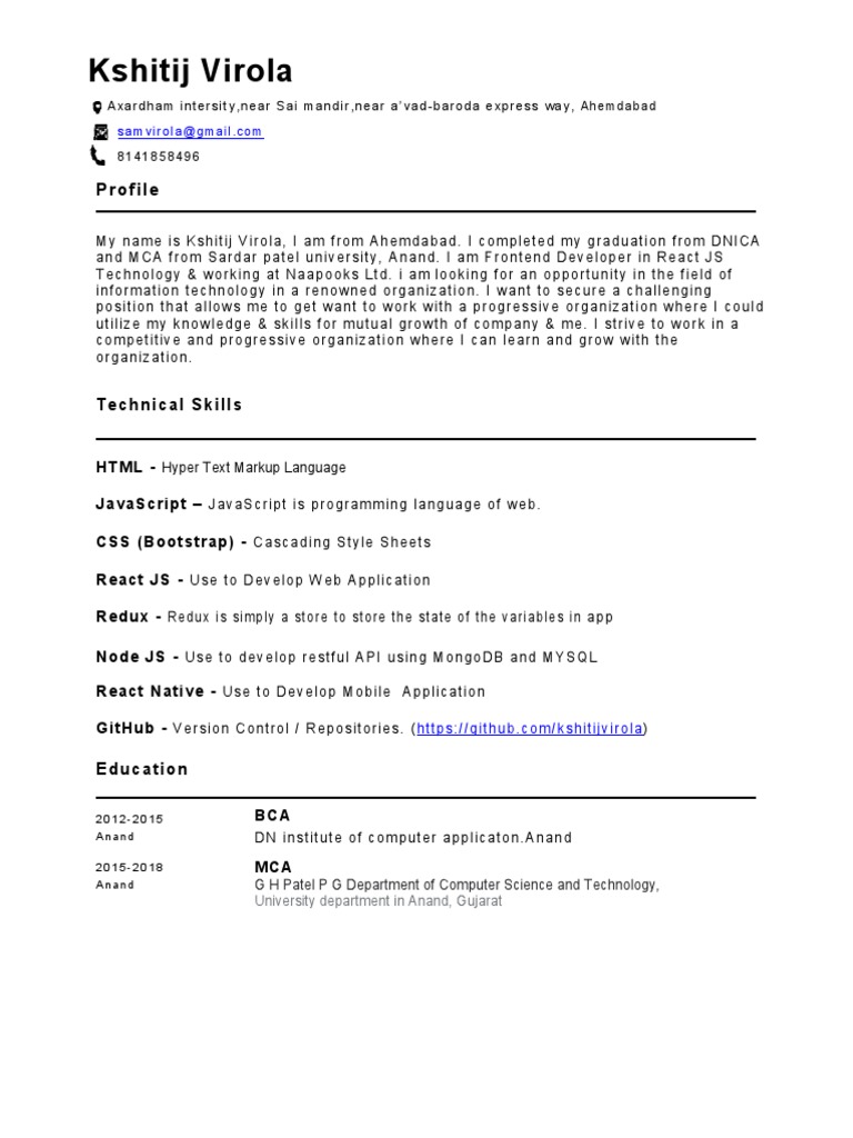 Frontend Developer Profile Kshitij Virola | PDF | Written Communication | Web Standards