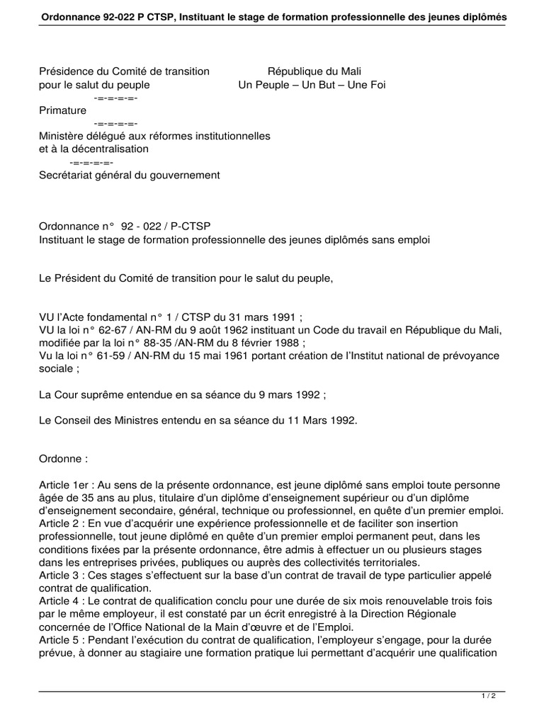 Stage de formation pour jeunes diplômés | PDF | Gouvernement