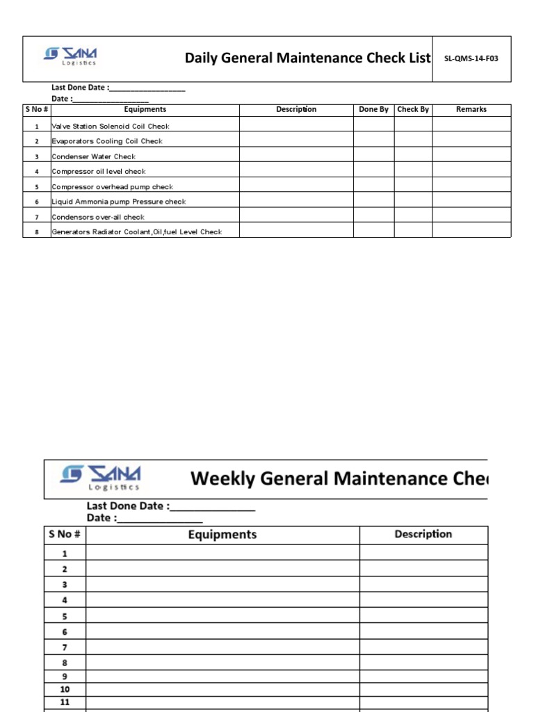 Comprehensive Maintenance Checklists | PDF | Piston | Applied And ...