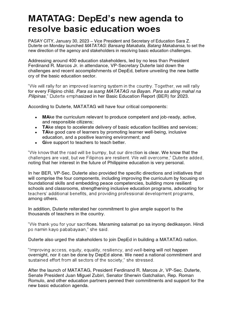 MATATAG | PDF | Rodrigo Duterte