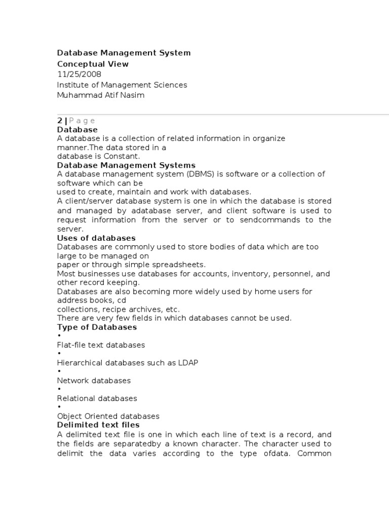 Conceptual View of Database Management Systems: An Overview of Database ...