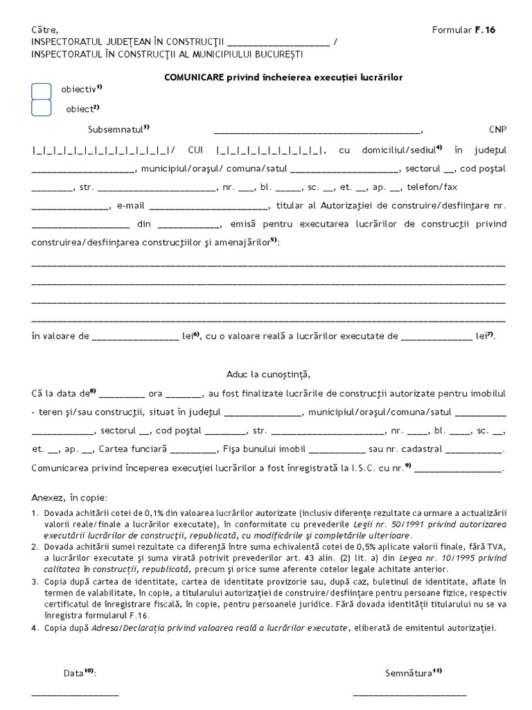 Instiintare Incheiere Lucrari Isc | PDF