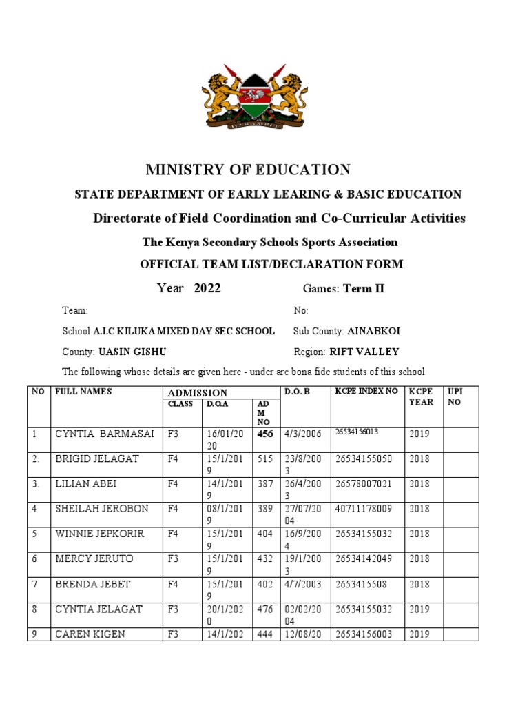 KSSSA Term II Games Team List | PDF