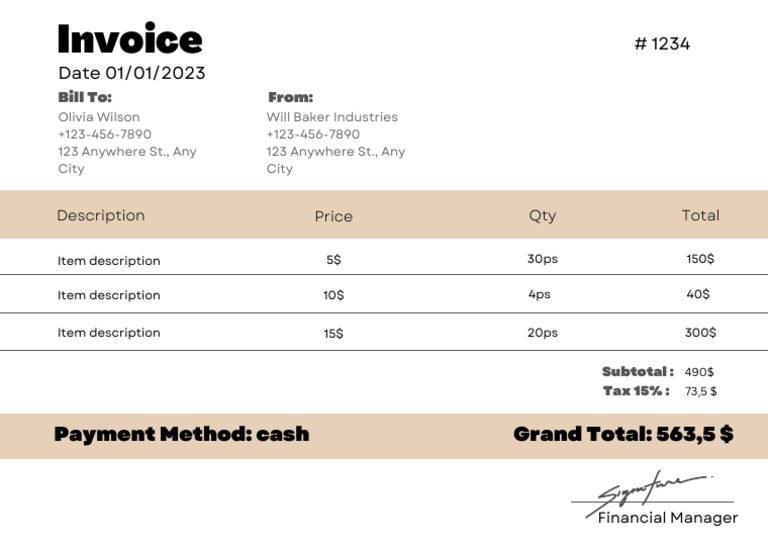 White Brown Neutral Minimalist Invoice | PDF