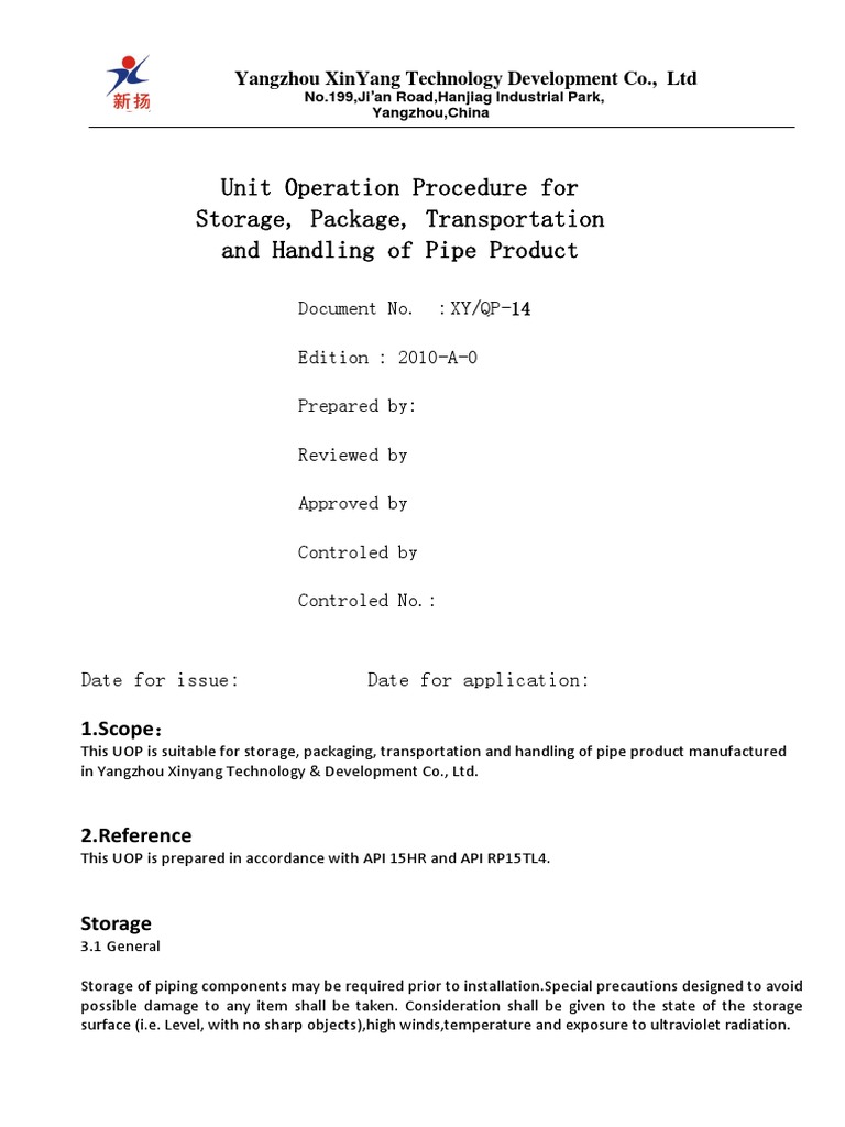 Handling, Shipping, Packing, Preservation Procedure | PDF | Pipe (Fluid ...