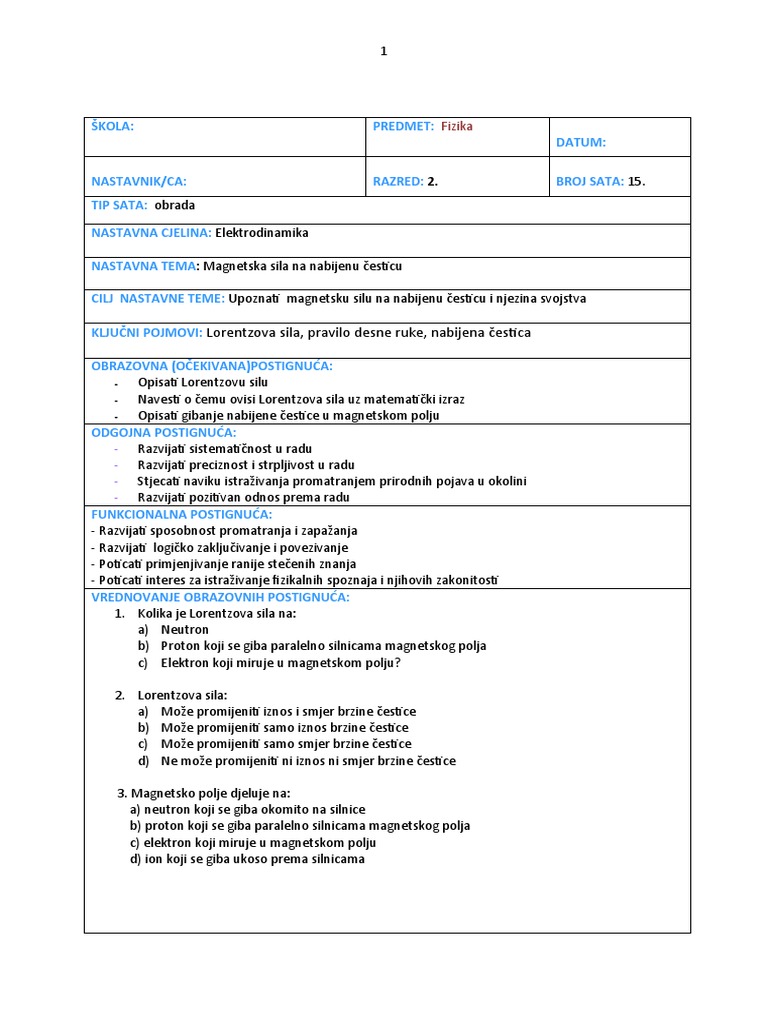 Sat Magnetska Sila Na Nabijenu Česticu | PDF