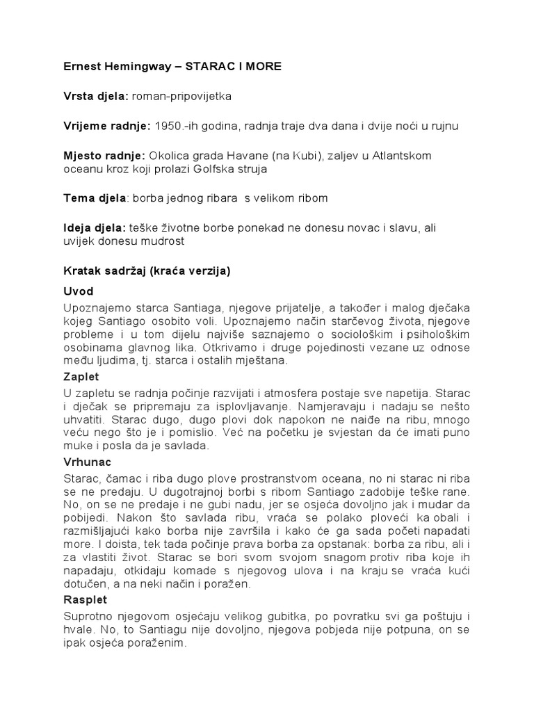 Ernest Hemingway - Starac I More - Lektira | PDF