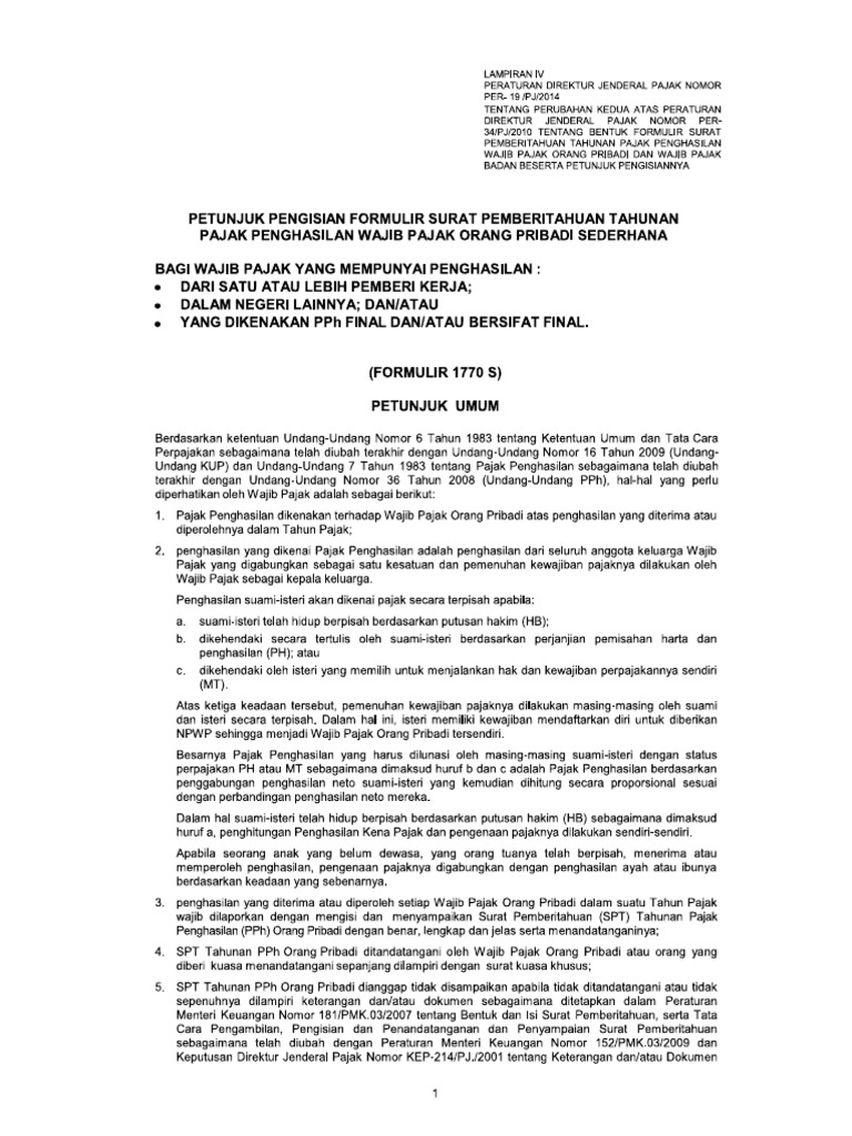 Form SPT 1770 S & Petunjuk Penggunaan | PDF