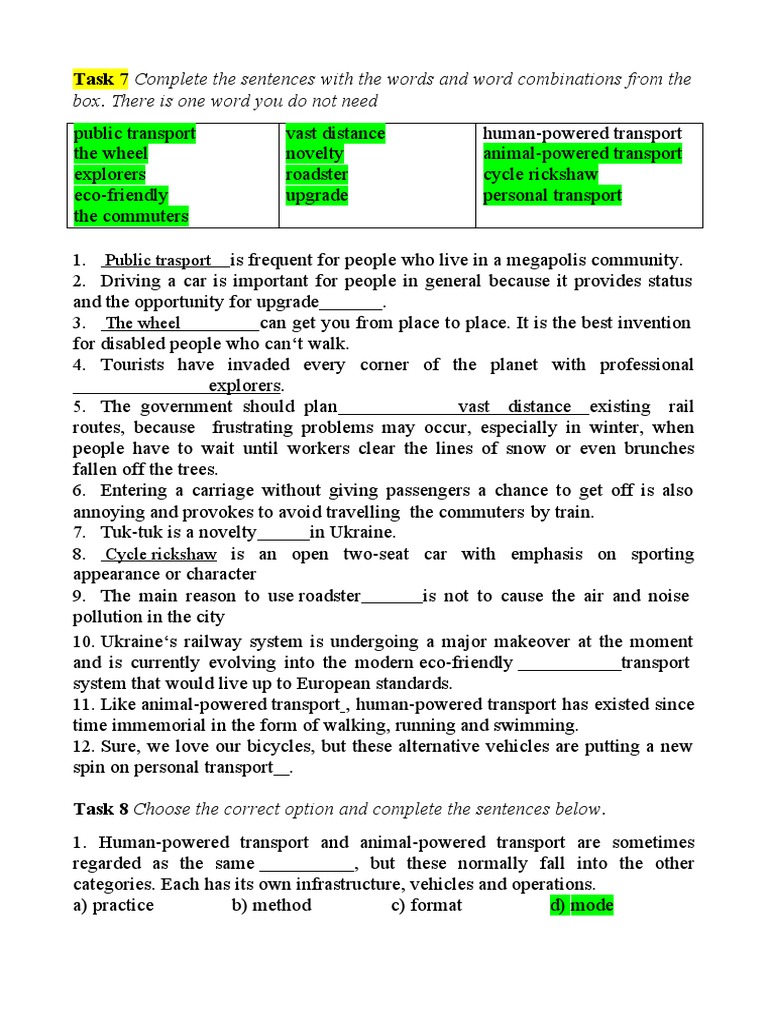 Box. There Is One Word You Do Not Need: Task 7 Complete The Sentences With The Words and Word ...