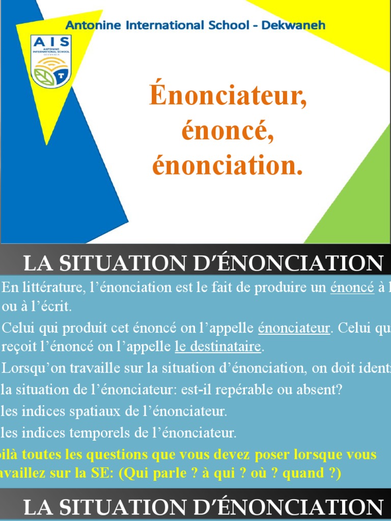 Situation D'énonciation | PDF | Verbe | Mécanique du langage