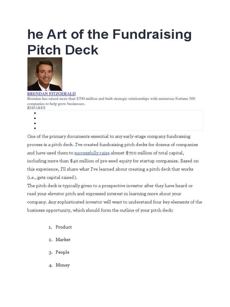 The Art of The Fundraising Pitch Deck | PDF | Startup Company | Small ...