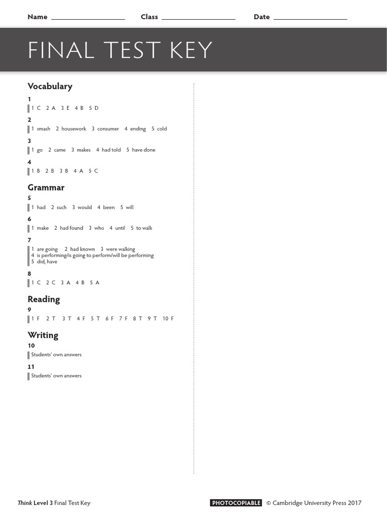 THINK - l3 Final Test Key | PDF