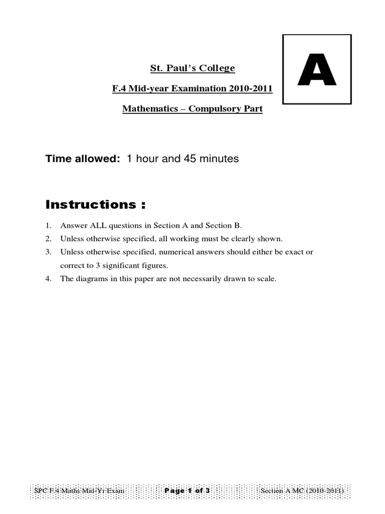 10-11 F4 Midyr Core Exam Paper | PDF | Quadratic Equation | Mathematics