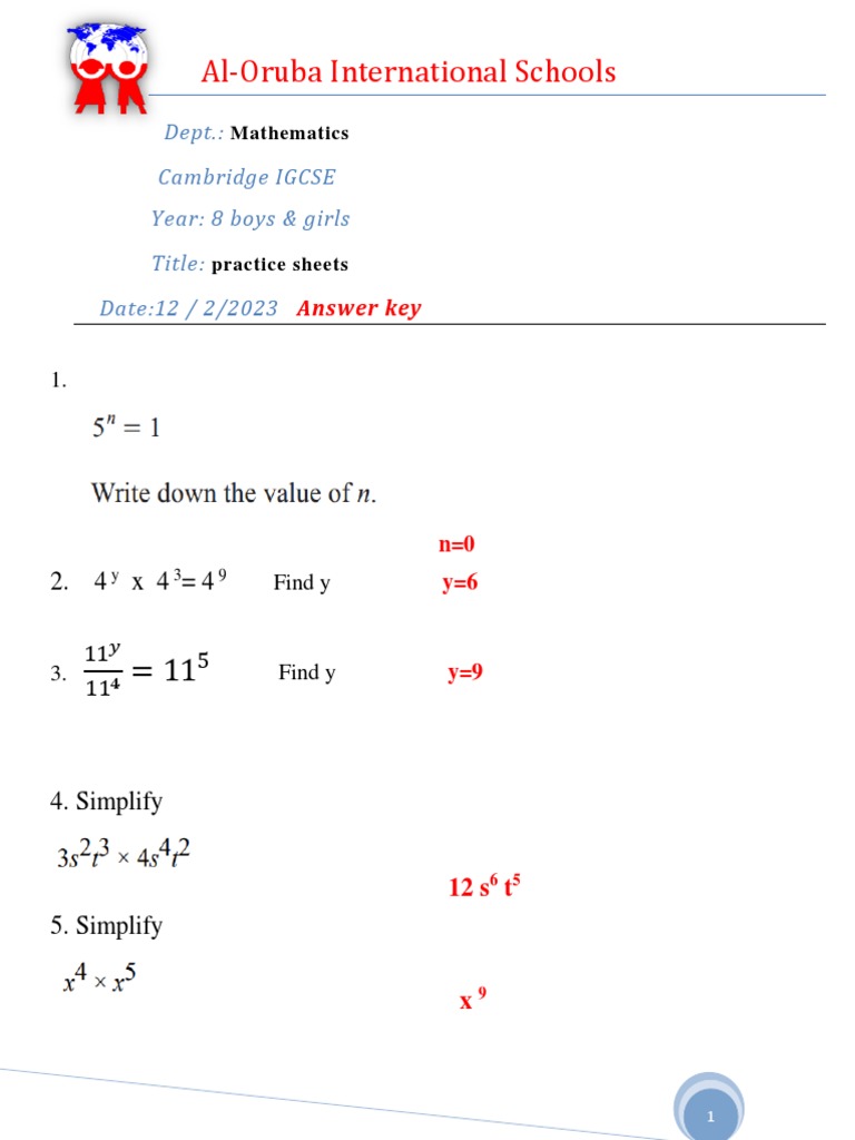 Practice Sheets 2nd Term Year 8 Ig Answer 1 | PDF | Inequality ...
