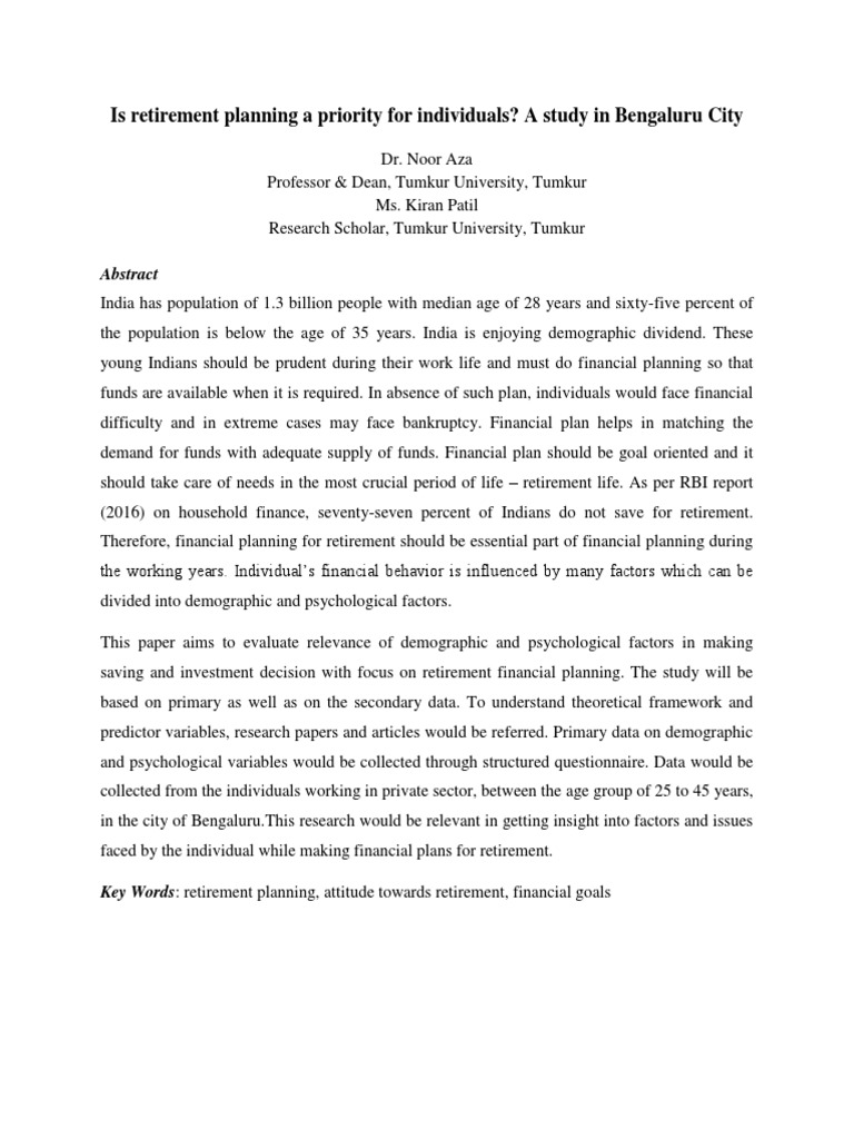 Factors Influencing Individual Retirement Planning Behavior: A Study of Working Professionals in ...