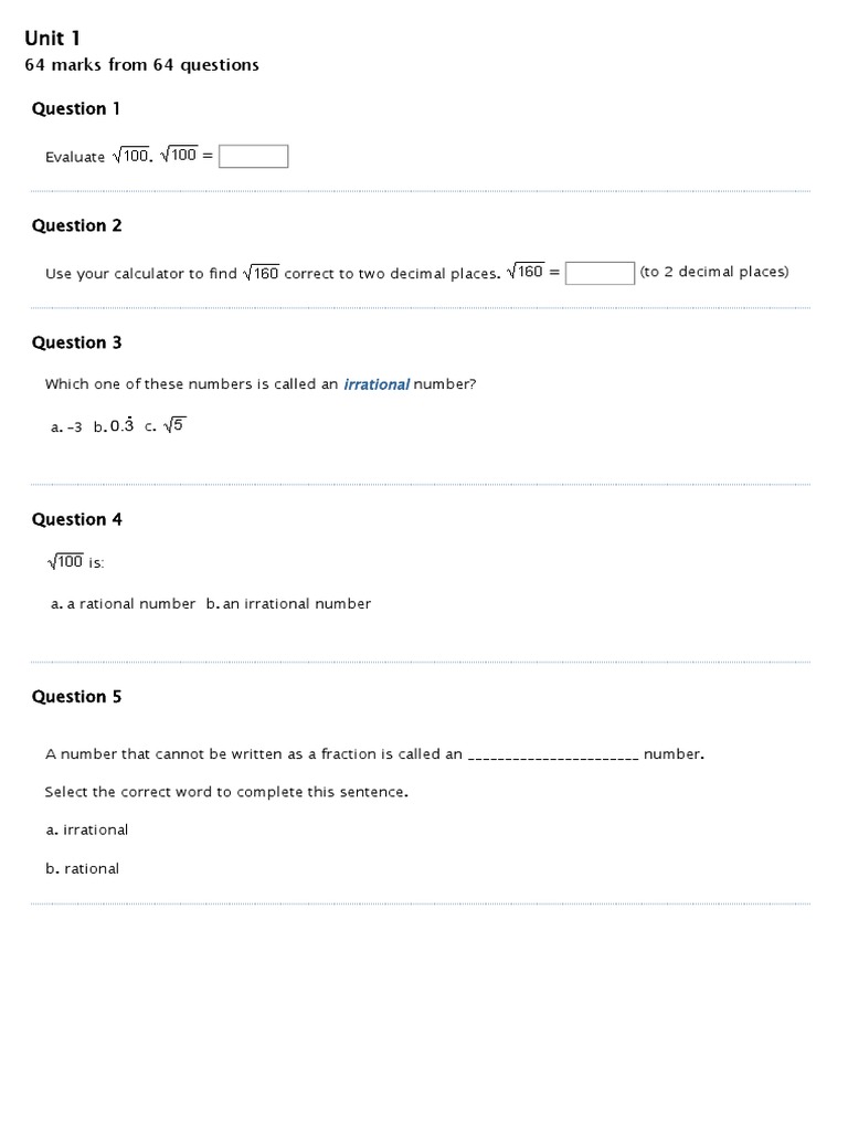 Unit 1 Number and Calculations Easy | PDF | Numbers | Decimal