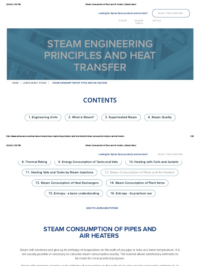 Steam Consumption of Pipes and Air Heaters - Spirax Sarco | PDF | Heat ...