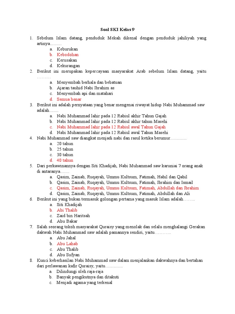 Soal praUS SKI Kelas 9 | PDF