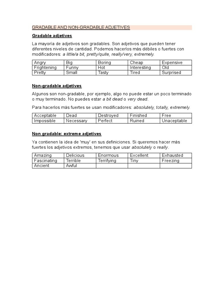 Gradable and Non-Gradable Adjetives | PDF