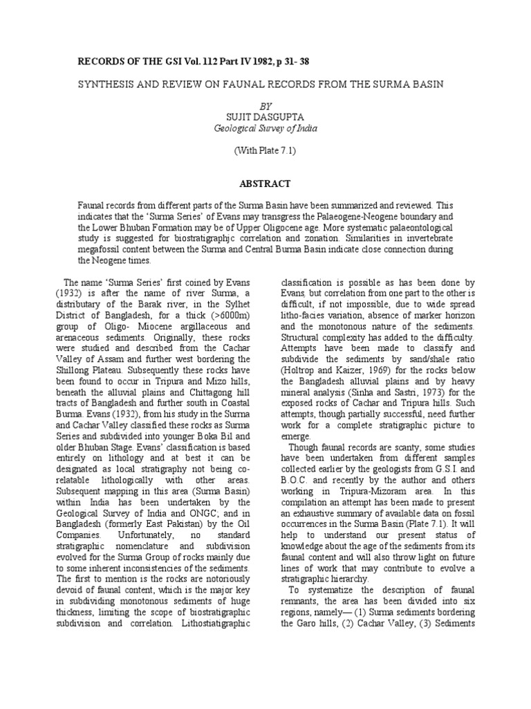 Fossils From Surma Basin 1982 | PDF | Fossil | Stratigraphy
