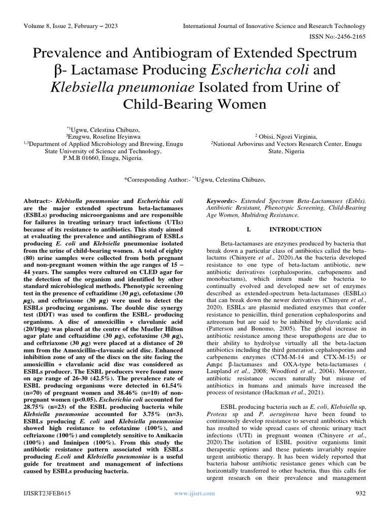 Klebsiella Pneumoniae Isolated From Urine of | PDF | Beta Lactamase | Antibiotics