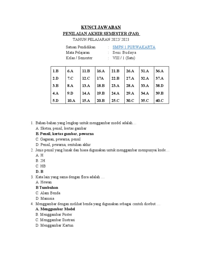 Kunci Jawaban Pas SBK 2022 | PDF