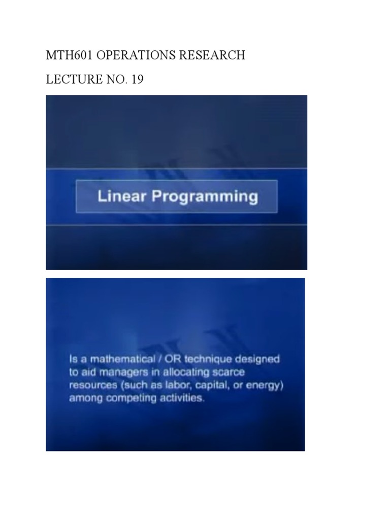 Mth601 Operations Research | PDF