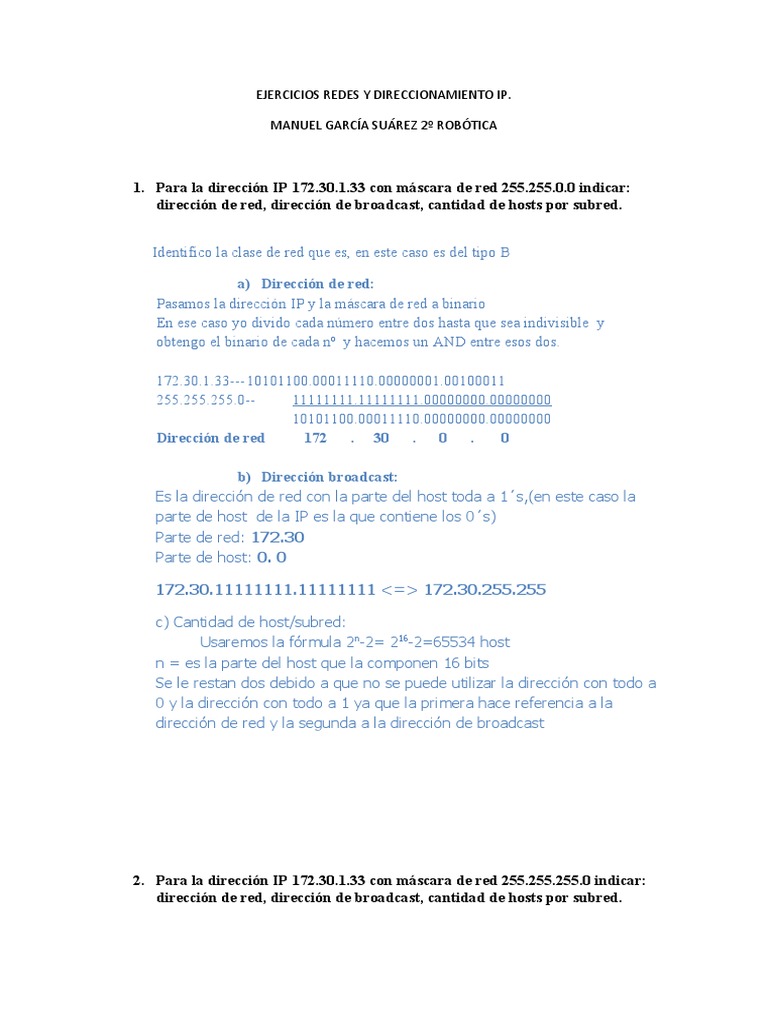 Ejercicios Redes RESUELTOS | PDF | Dirección IP | Protocolos de capa de red